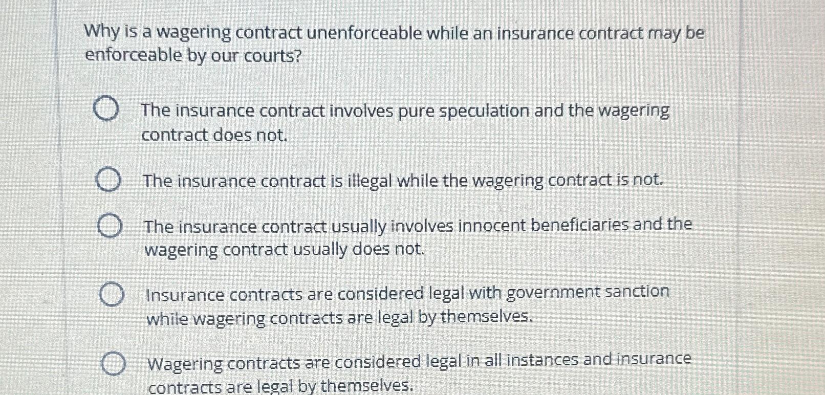 Solved Why is a wagering contract unenforceable while an | Chegg.com