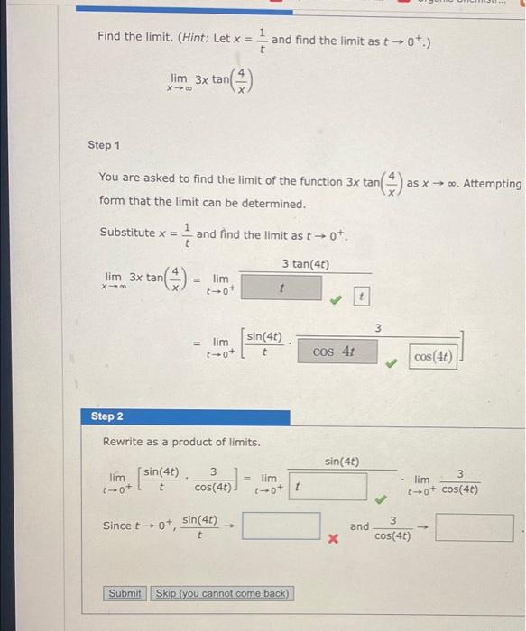 Solved Find the limit. (Hint: Let x=t1 and find the limit as | Chegg.com
