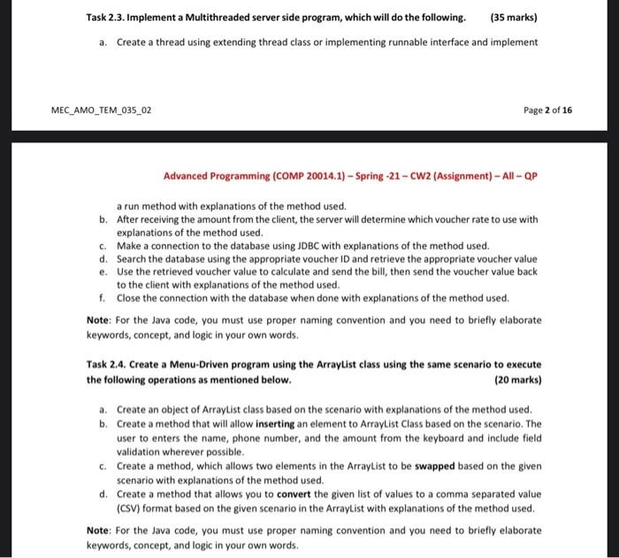 Solved Task 2.3. Implement a Multithreaded server side | Chegg.com