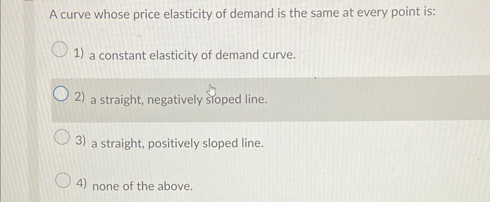 Solved A curve whose price elasticity of demand is the same | Chegg.com