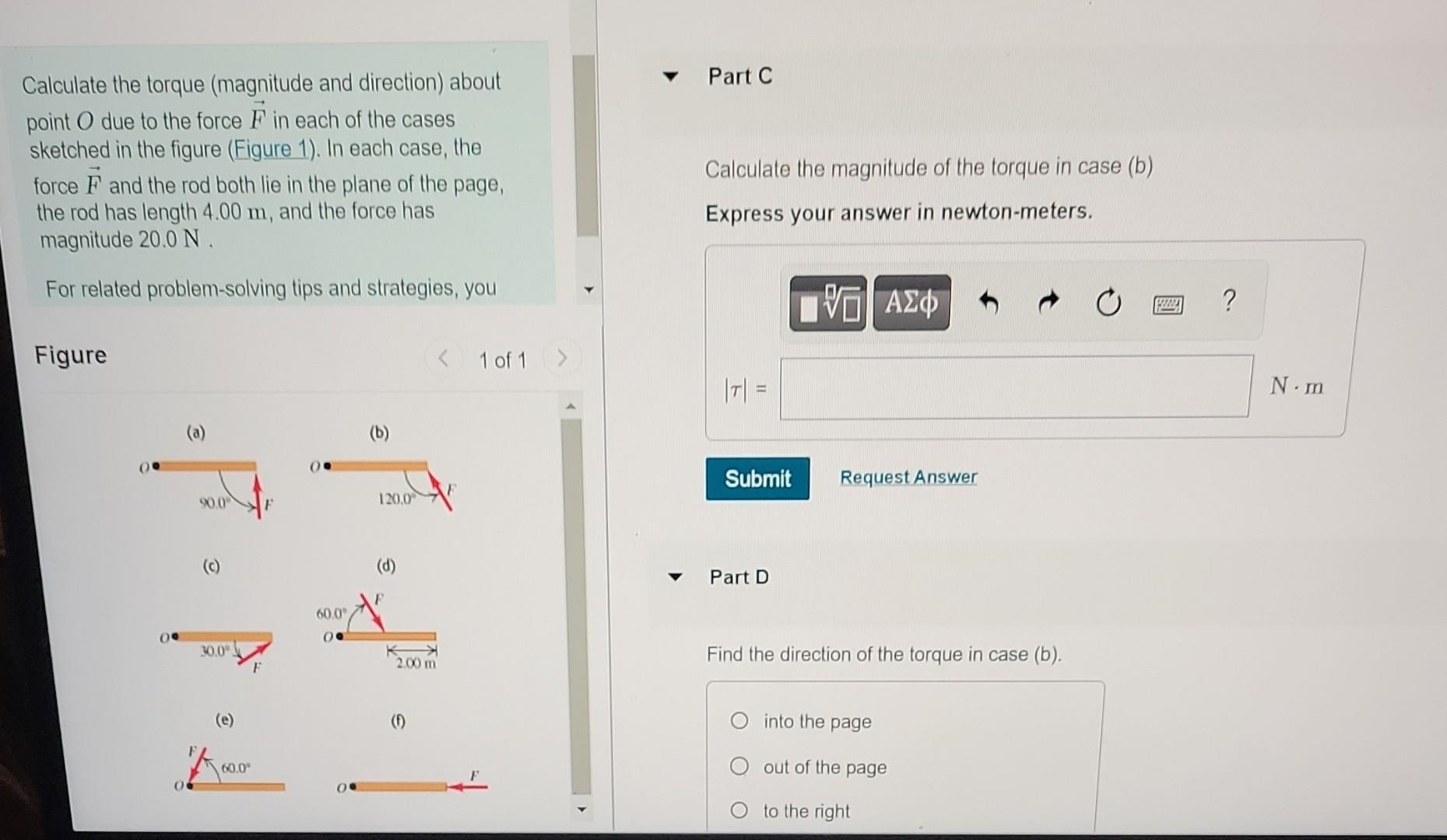 Solved alculate the torque (magnitude and direction) about | Chegg.com