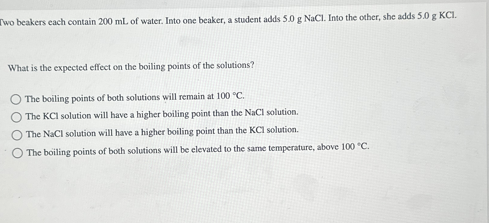 Solved Two beakers each contain 200mL of water. Into one | Chegg.com