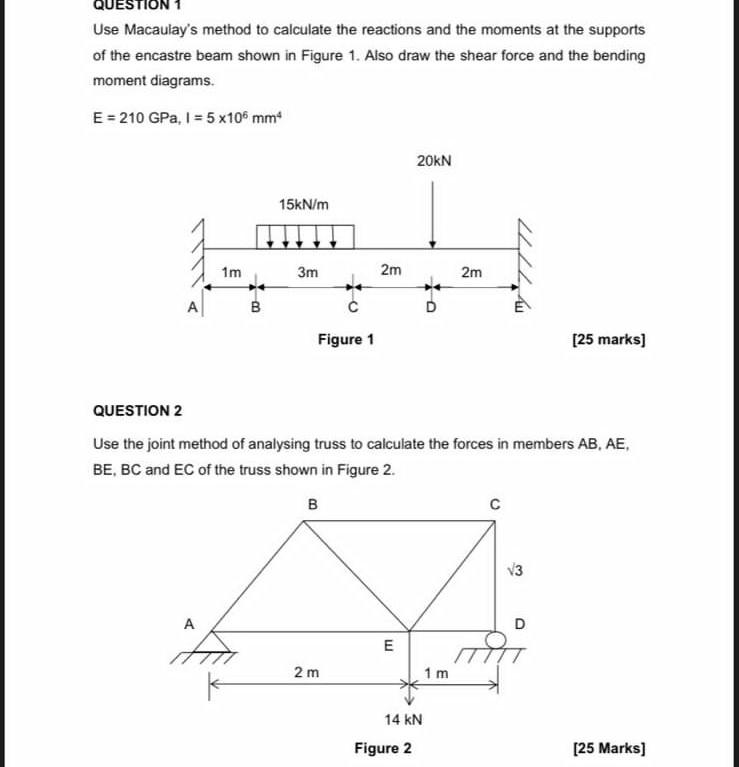 Solved QUESTION 1 Use Macaulay's method to calculate the | Chegg.com