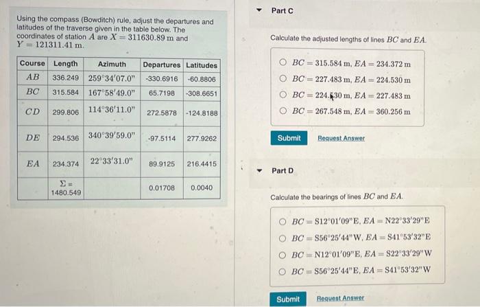 Solved Using the compass (Bowditch) rule, adjust the | Chegg.com