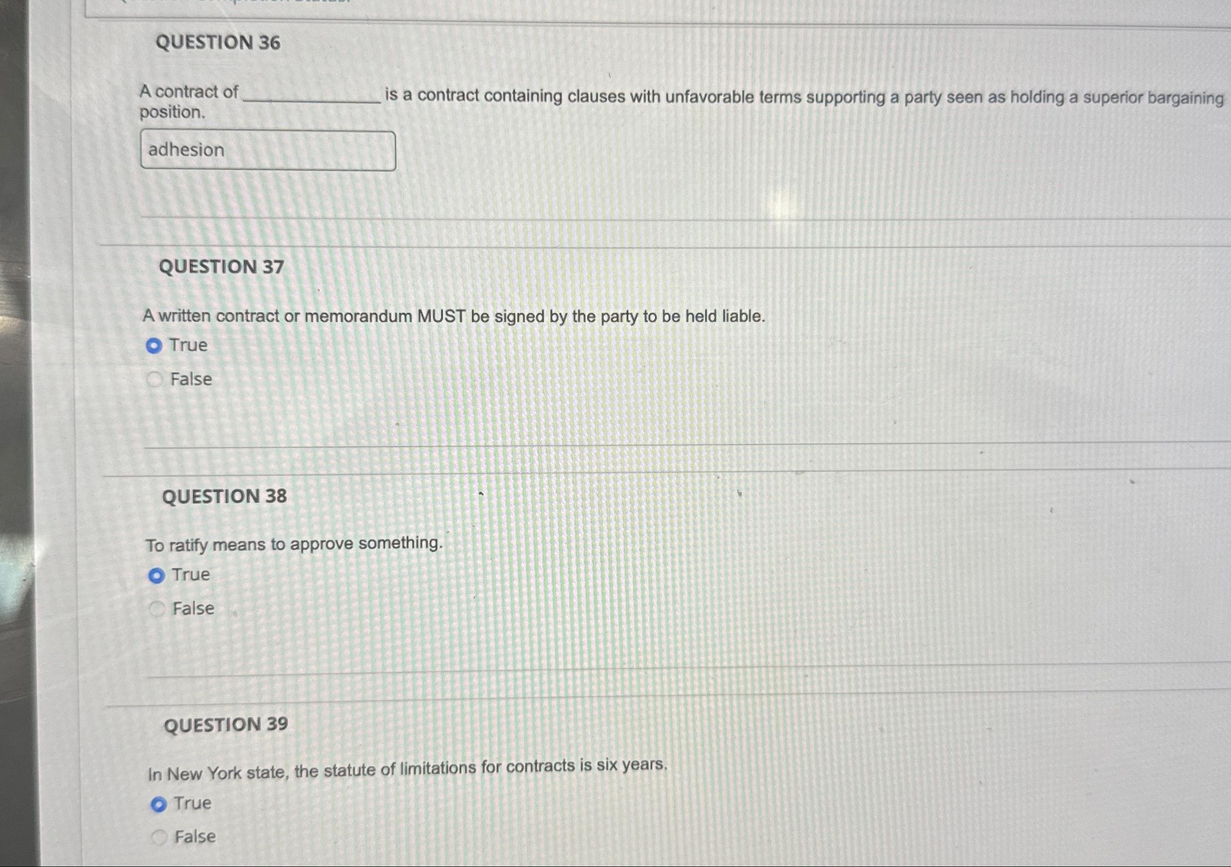 Solved QUESTION 36A contract of position.is a contract | Chegg.com