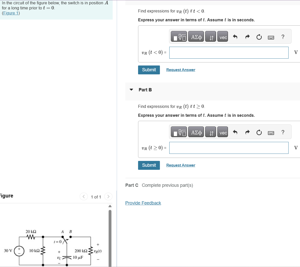 Solved In the circuit of the figure below, the switch is in | Chegg.com