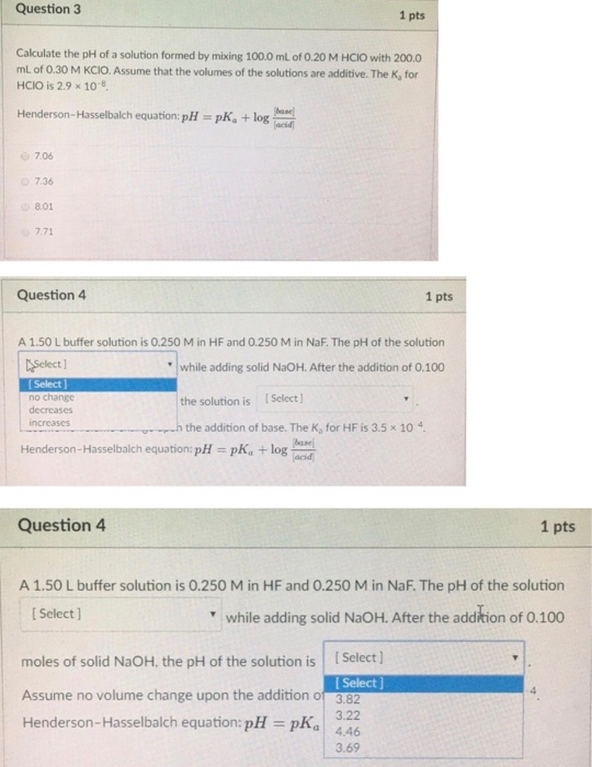 Solved Question 3 1 pts Calculate the pH of a solution | Chegg.com