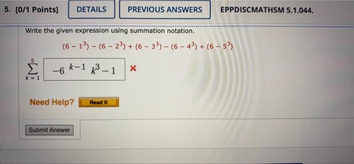 Solved Write the given expression using summation notation. | Chegg.com