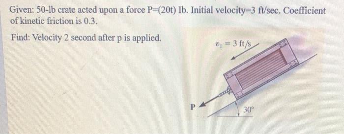 Solved Given: 50-lb crate acted upon a force P=200) Ib. | Chegg.com