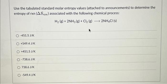 Use the tabulated standard molar entropy values | Chegg.com