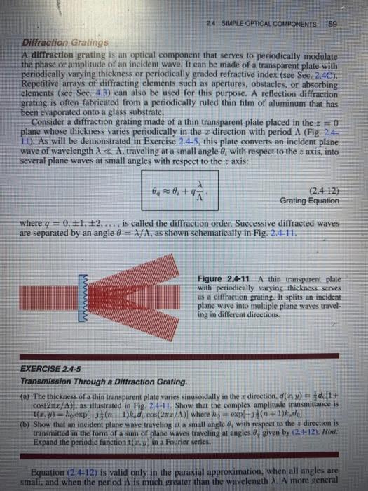 Solved -9 Diffraction Grating. Repeat Exercise 2.4−5 for a | Chegg.com