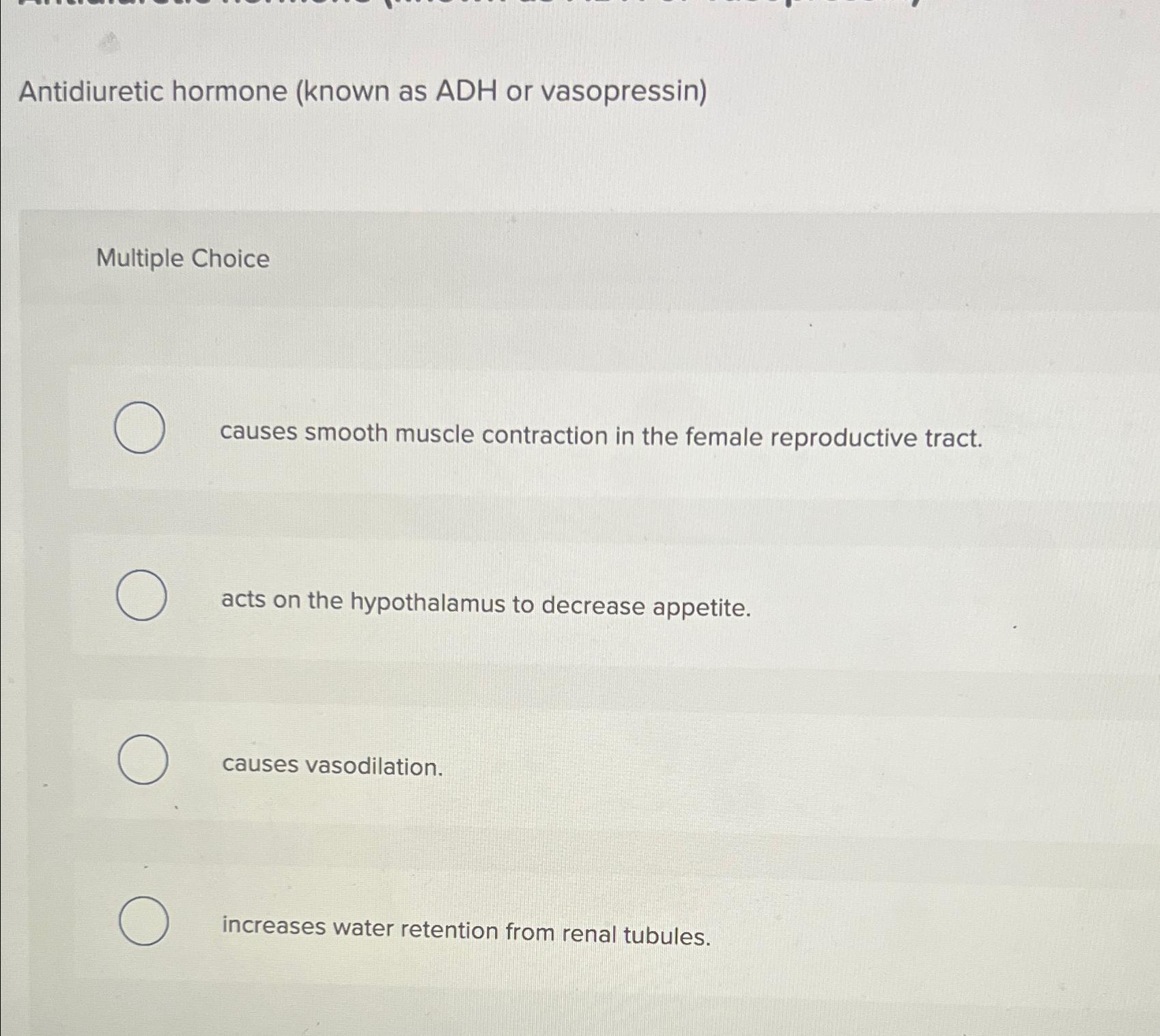 Solved Antidiuretic hormone (known as ADH or | Chegg.com