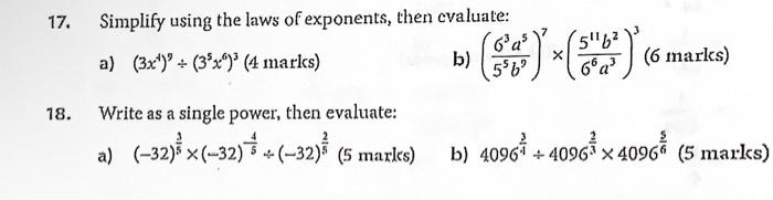 Solved 17. Simplify using the laws of exponents, then | Chegg.com