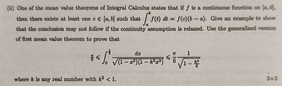 Solved (ii) ﻿One of the mean value theorems of Integral | Chegg.com