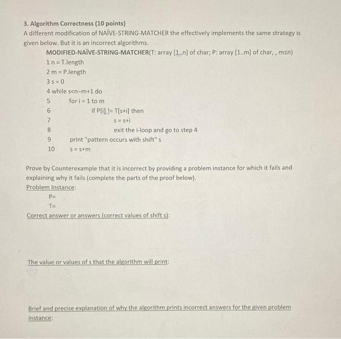 Solved 3. Algorithm Correctness (10 points) A different | Chegg.com