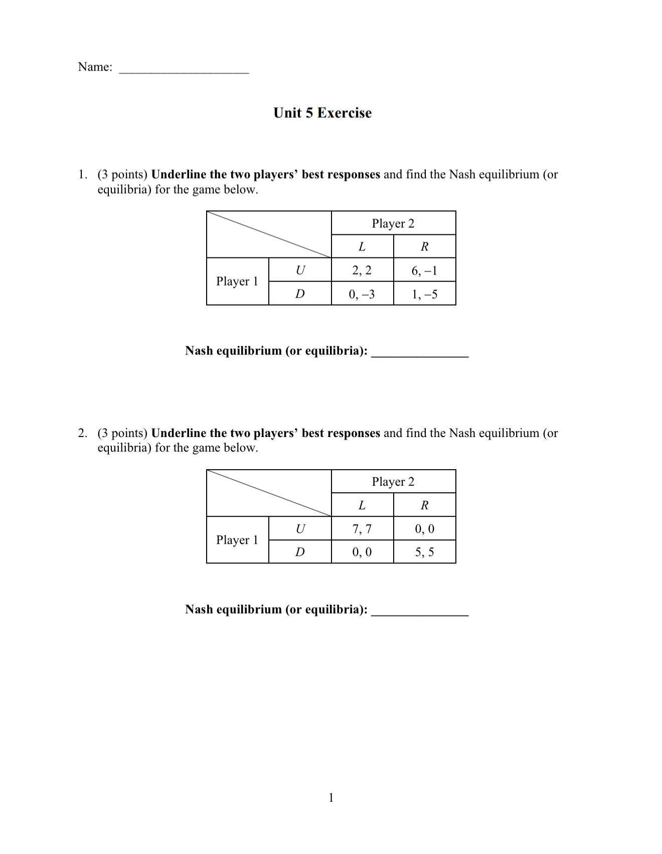Solved Name:Unit 5 ﻿Exercise(3 ﻿points) ﻿Underline the two | Chegg.com