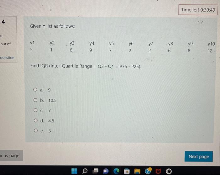 Solved Given Y list as follows: Find IQR (Inter-Quartile | Chegg.com