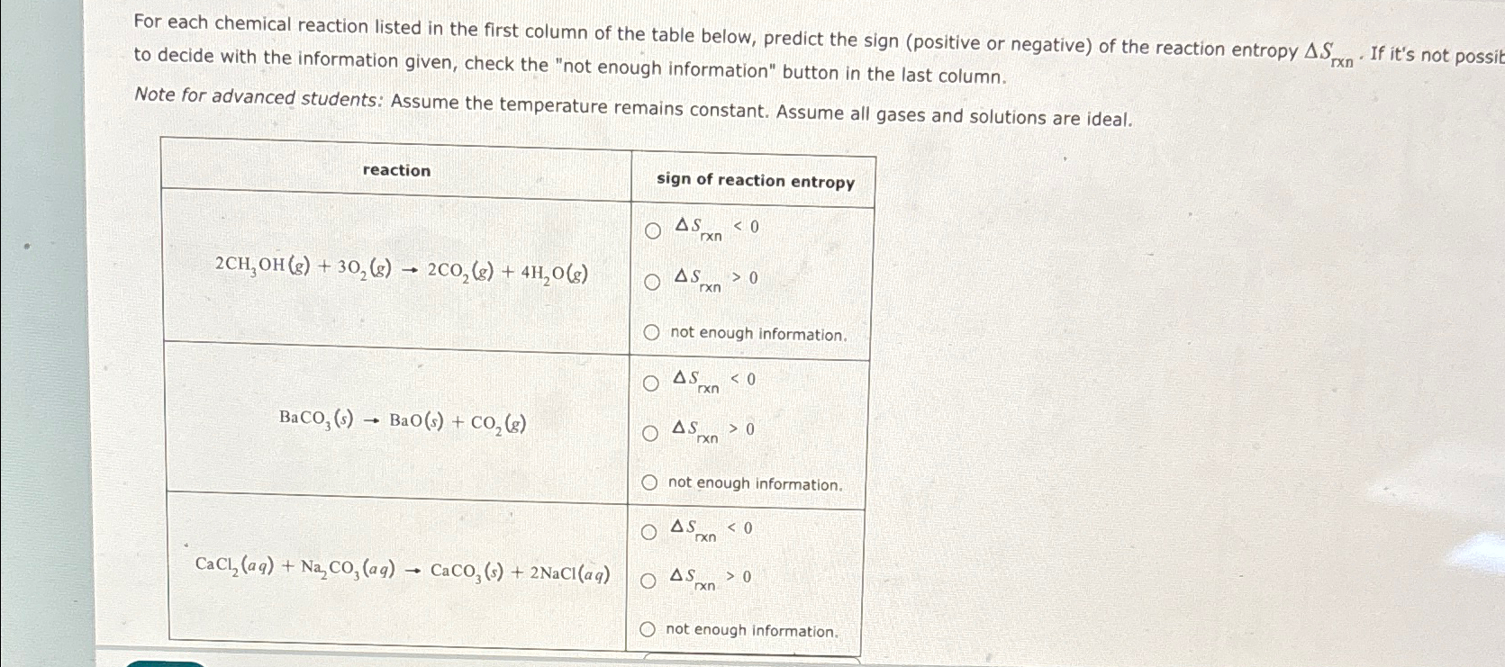 Solved For each chemical reaction listed in the first column | Chegg.com
