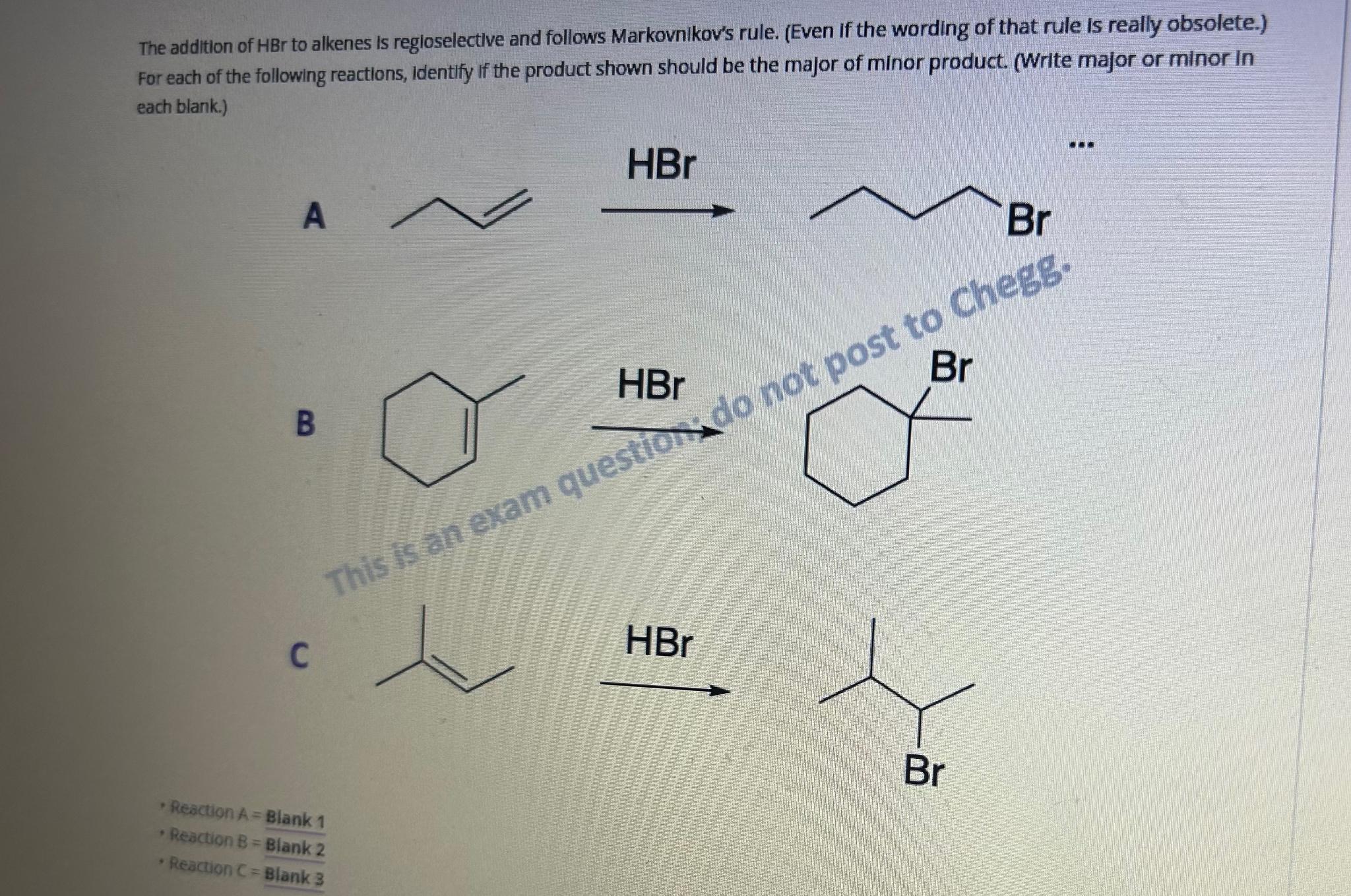 Solved The addition of HBr to alkenes is regloselectlve and | Chegg.com