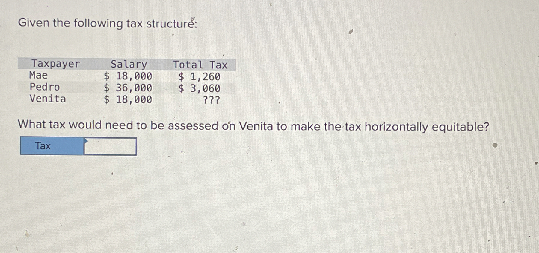 Solved Given the following tax structurê:What tax would need | Chegg.com