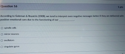 Solved Question 161 ﻿ptsAccording to Goleman & Boyatzis | Chegg.com