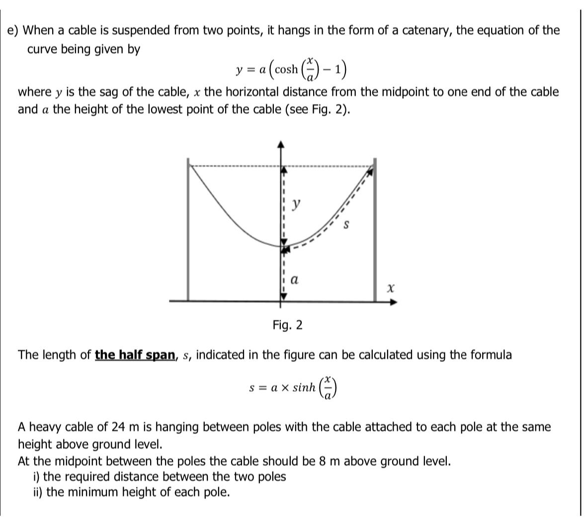 Catenary Equation Determining The Shape Of A Hanging Cable Using Basic