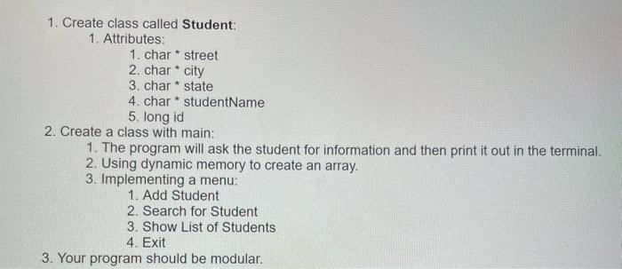 Solved 1. Create class called Student: 1. Attributes: 1. | Chegg.com Solved 1. Create class called Student: 1. Attributes: 1. | Chegg.com