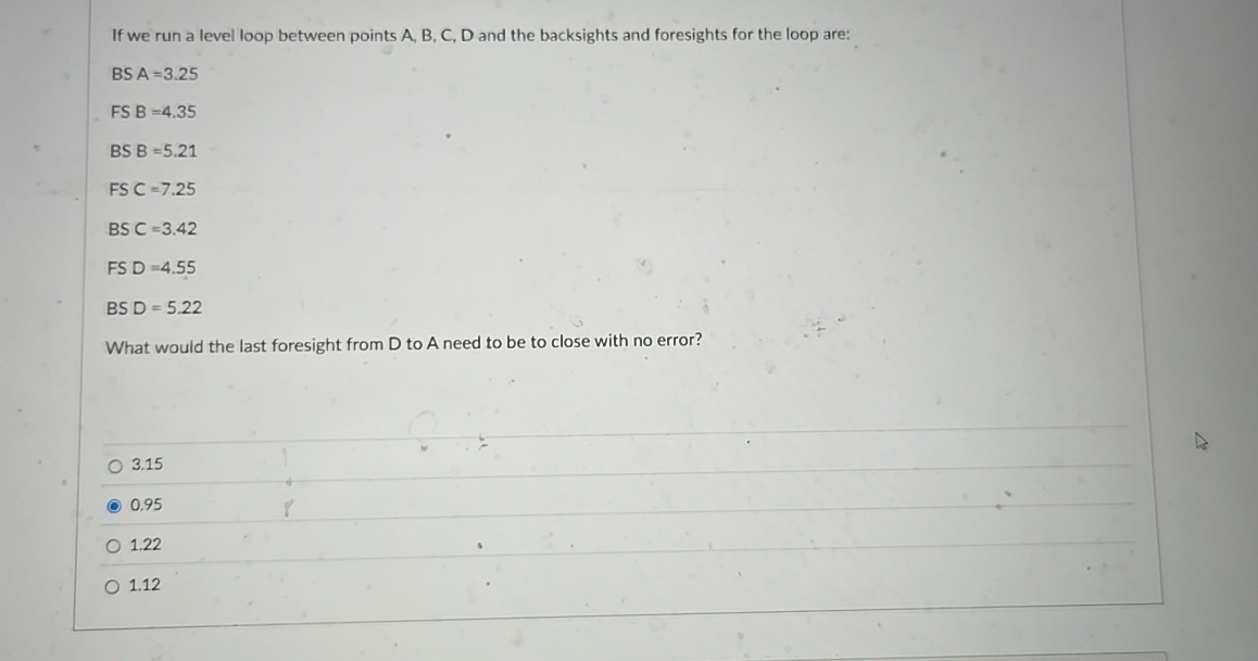 Solved If we run a level loop between points A, ﻿B, ﻿C, ﻿D | Chegg.com
