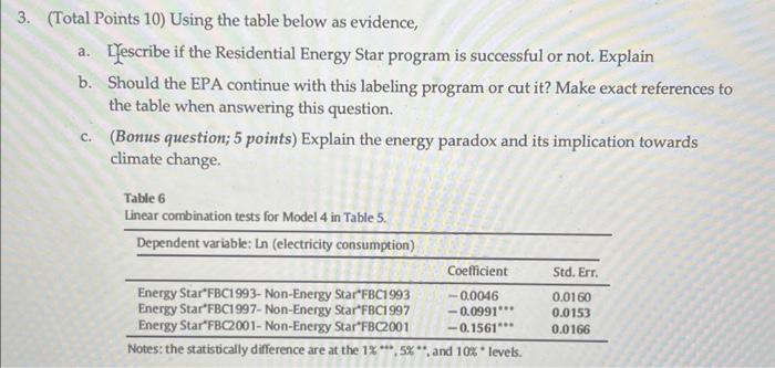 Solved (Total Points 10) Using the table below as evidence, | Chegg.com