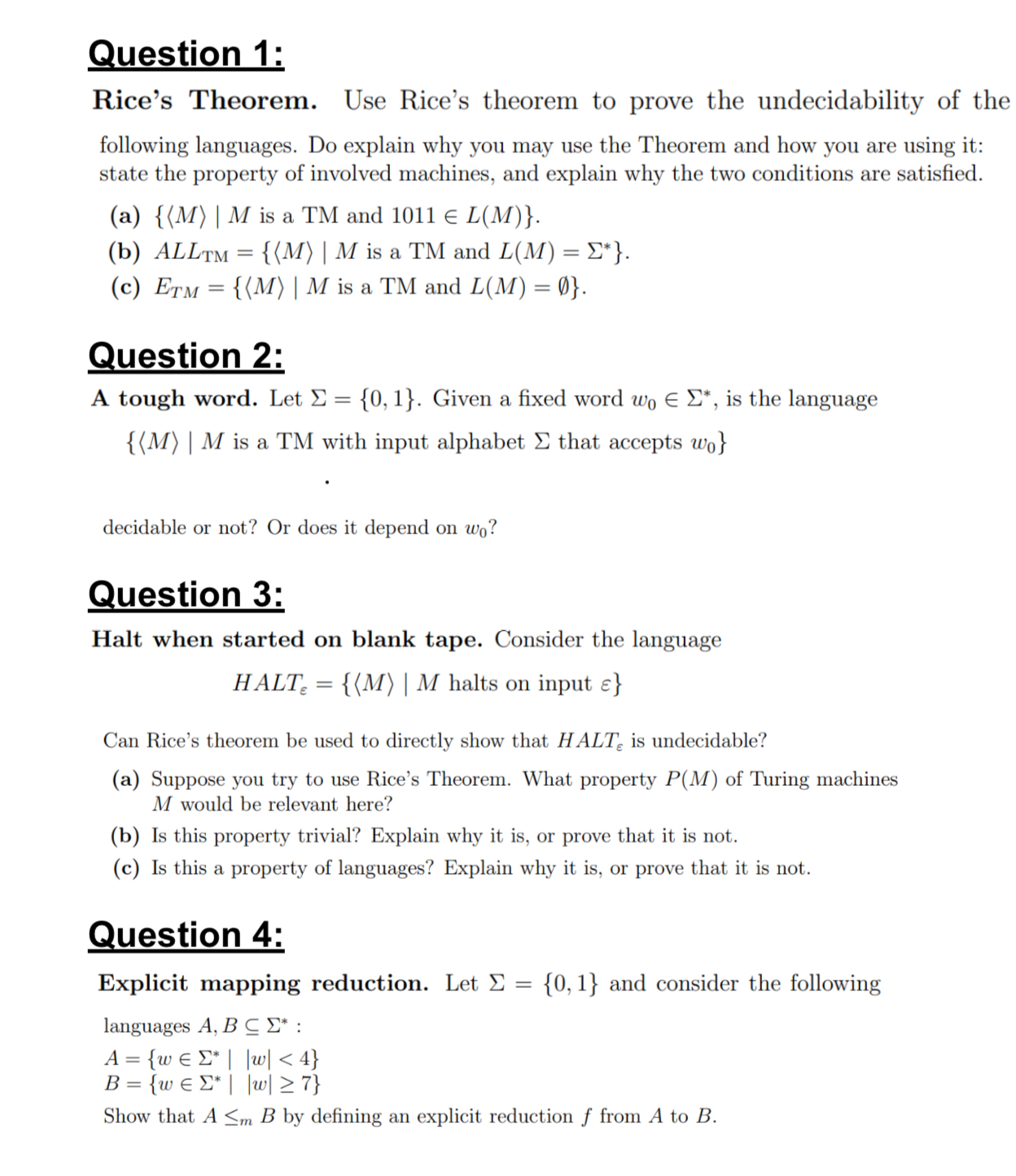 Solved Question 1:Rice's Theorem. Use Rice's theorem to | Chegg.com