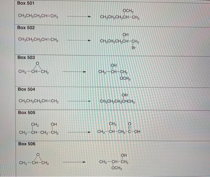 Solved Box 501 CH3CH,CH,CH=CH2 OCH CH,CH.CH.CH-CH3 Box 502 | Chegg.com
