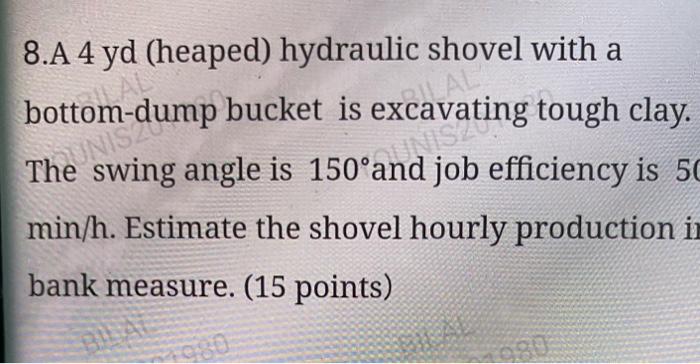 Solved 8.A 4 yd (heaped) hydraulic shovel with a bump bucket | Chegg.com