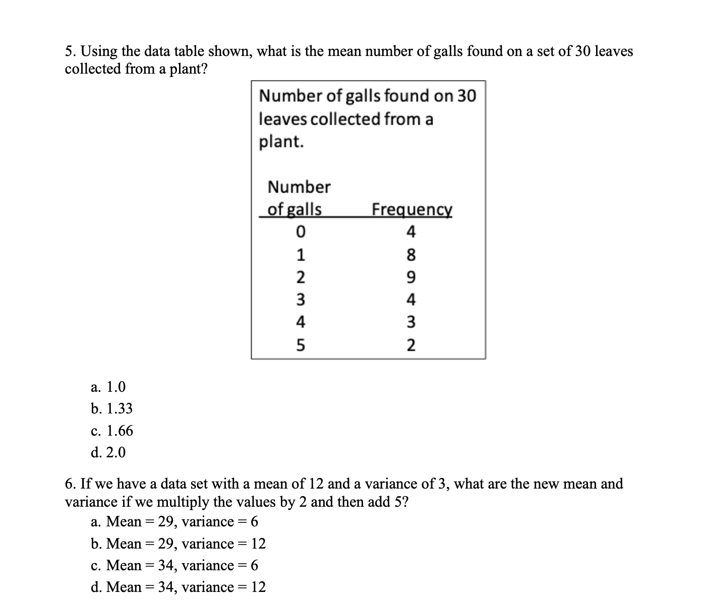 Solved Using the data table shown, what is the mean number | Chegg.com