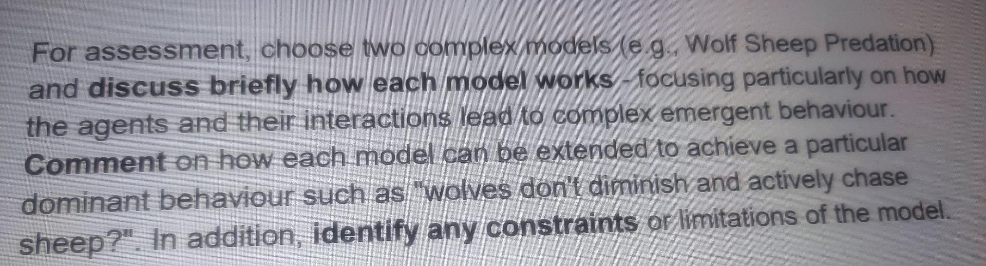 Solved For assessment, choose two complex models (e.g., Wolf | Chegg.com