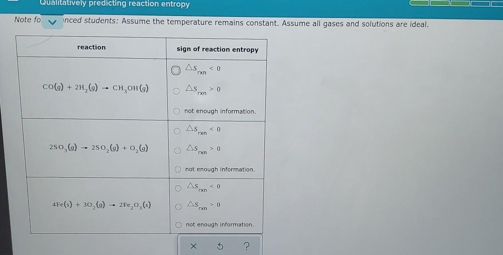 Solved Qualitatively predicting reaction entropy Note fo | Chegg.com