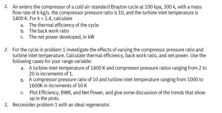 Solved 3. ﻿Reconsider problem 1 ﻿with an ideal regenerator. | Chegg.com