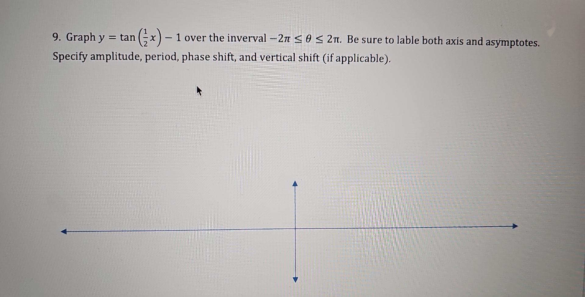 Solved Graph y=tan(12x)-1 ﻿over the inverval -2π≤θ≤2π. ﻿Be | Chegg.com