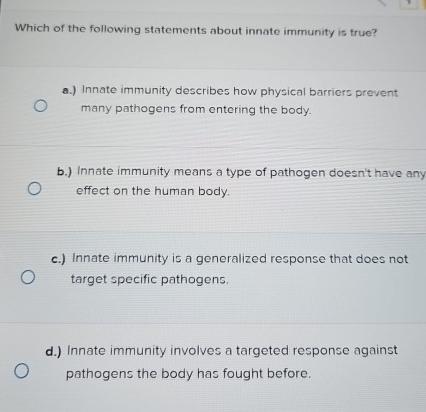 Solved Which of the following statements about innate | Chegg.com