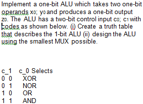 Implement a one-bit ALU which takes two one-bit | Chegg.com