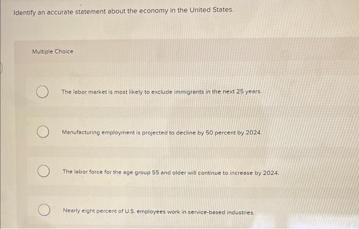 Solved Identify an accurate statement about the economy in | Chegg.com