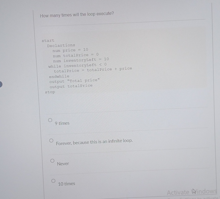 Solved How Many Times Will The Loop Execute9 times