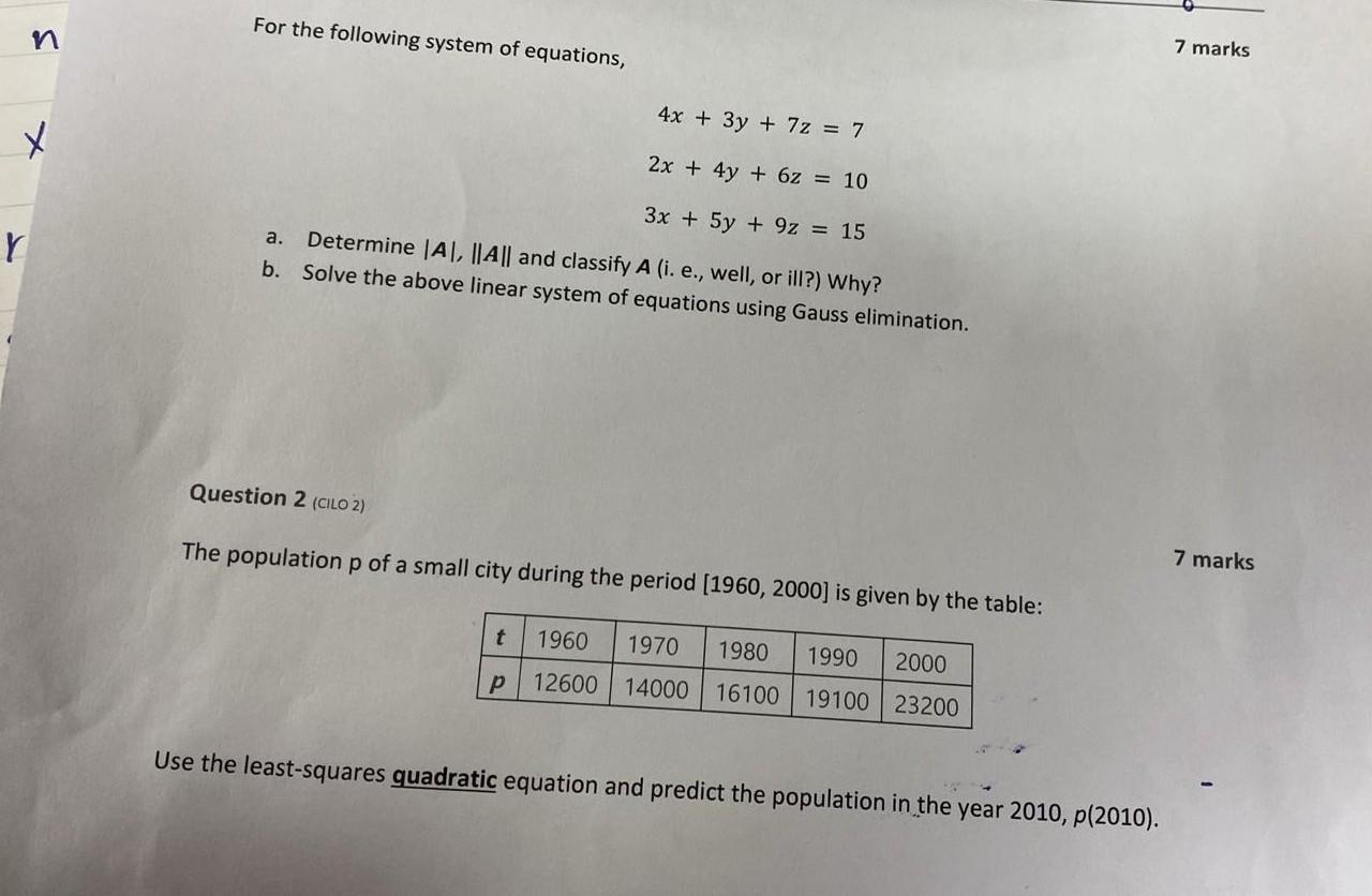 Solved For the following system of equations, | Chegg.com