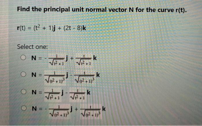 Solved Find the principal unit normal vector N for the curve | Chegg.com