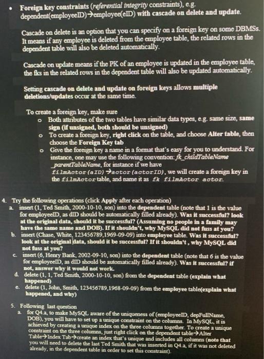 In-class exercise 5: Creating Constraints in MySQL DB | Chegg.com