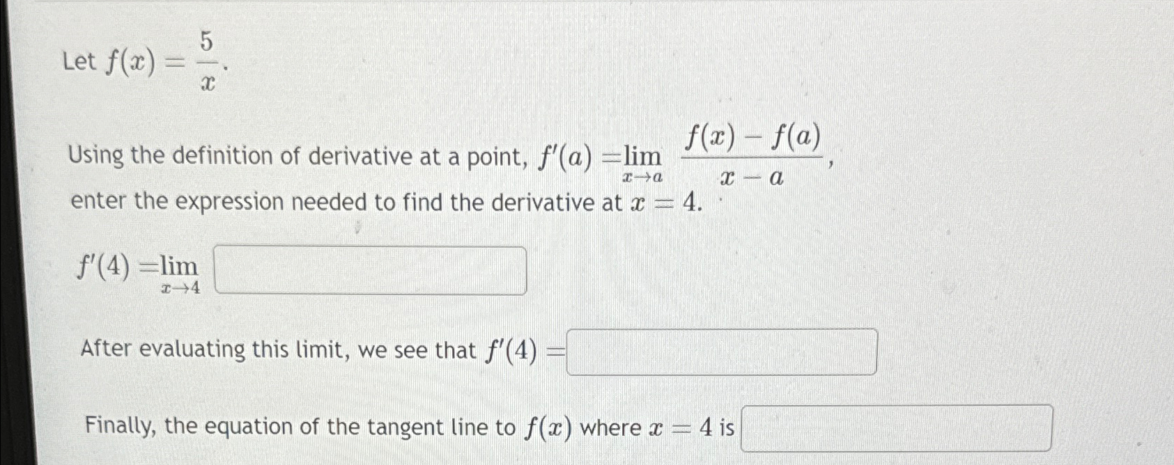 Solved Let f(x)=5x.Using the definition of derivative at a | Chegg.com