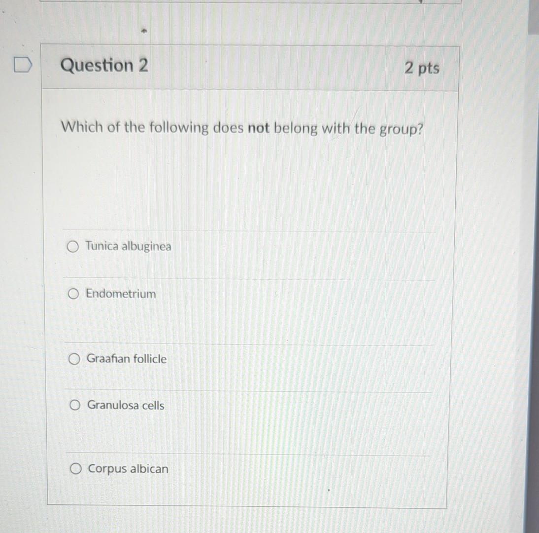 Solved Which of the following does not belong with the | Chegg.com