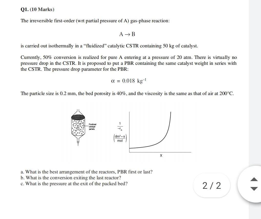 Q1. (10 Marks) The irreversible first-order (wrt | Chegg.com