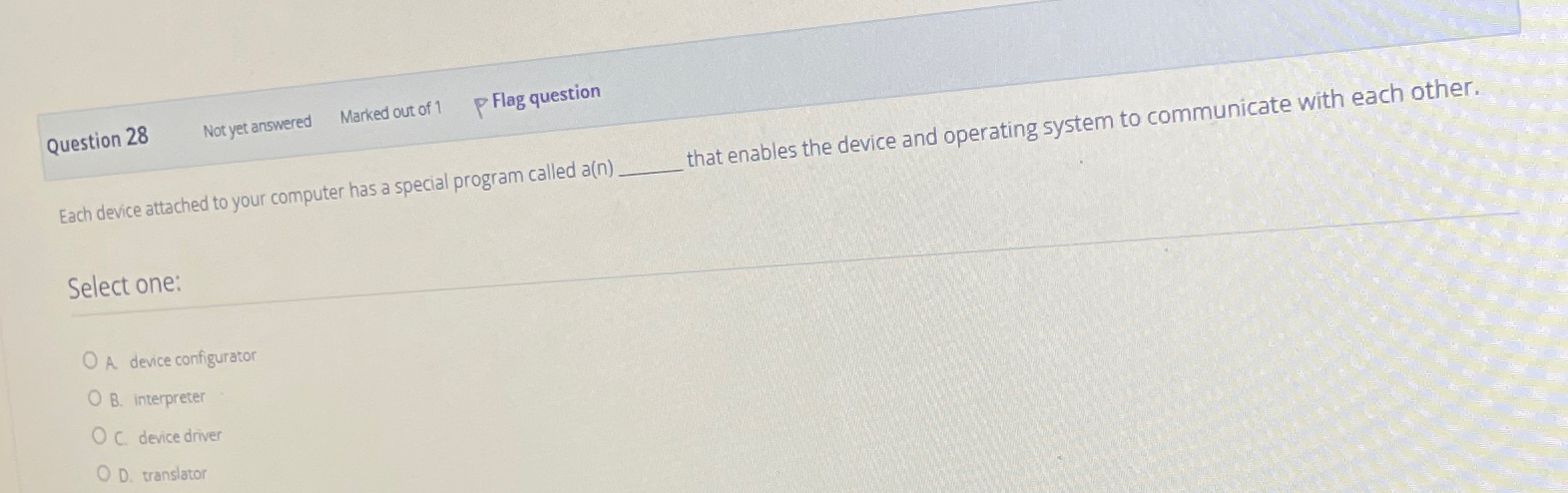 Solved Question 28Not yet answeredMarked out of 1Flag | Chegg.com