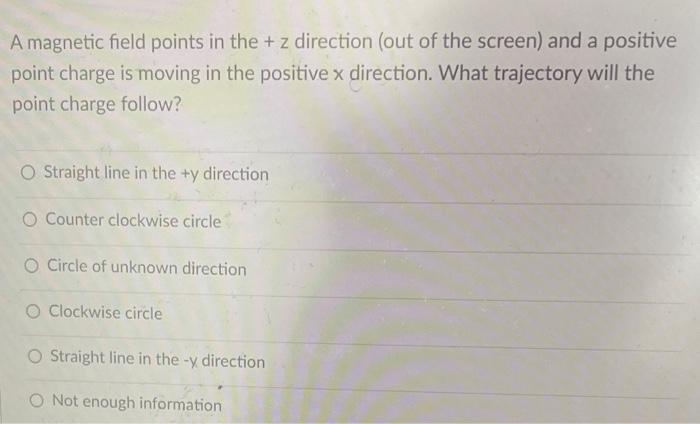 Solved A magnetic field points in the +z direction (out of | Chegg.com