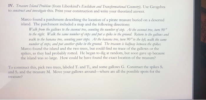 Solved IV. Treasure Island Problem (from Libeskind's | Chegg.com